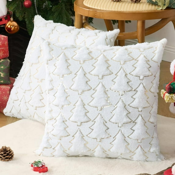 Christmas Tree Pillow Covers Soft Plush Faux Fur Holiday Decorative ...