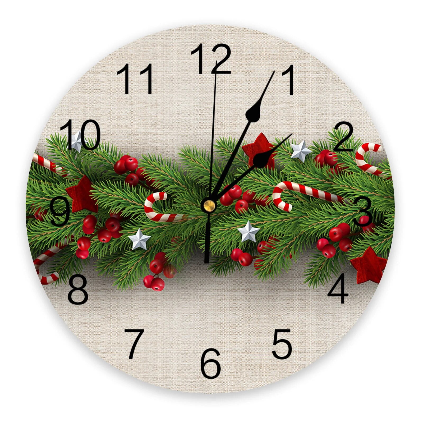 Christmas Tree Pine Needles Candy Bow Round Wall Clock Modern Design ...