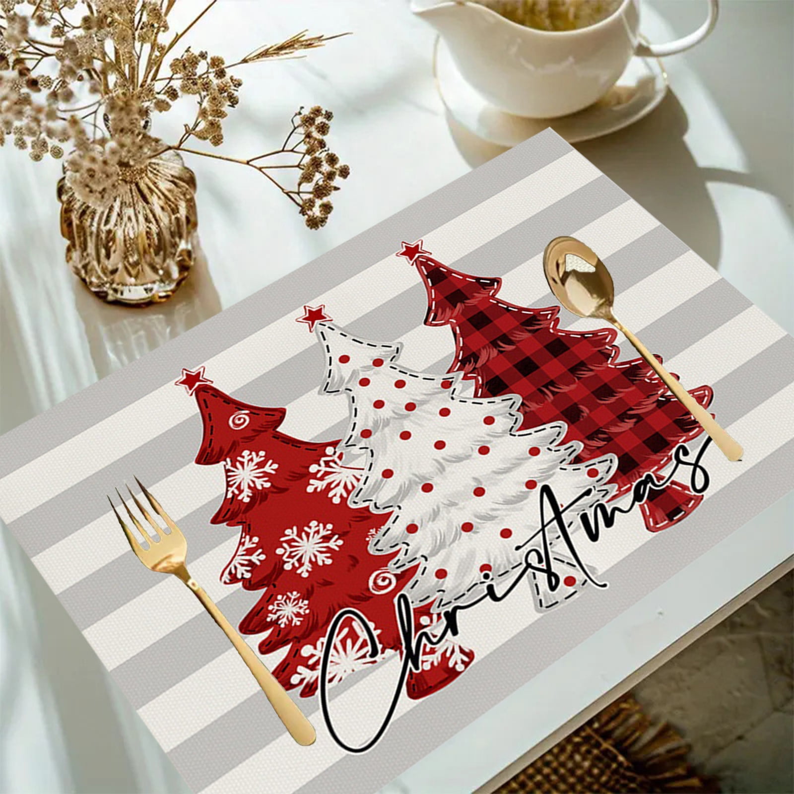 Christmas Tree Placemats Set of 1, Heat-Resistant Table Mat for Dining ...