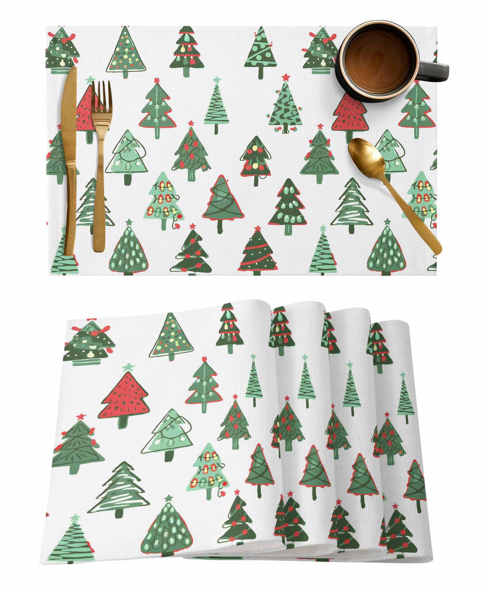 Christmas Tree Placemats Set of 4 Hand Painted Cartoon Trees Heat ...