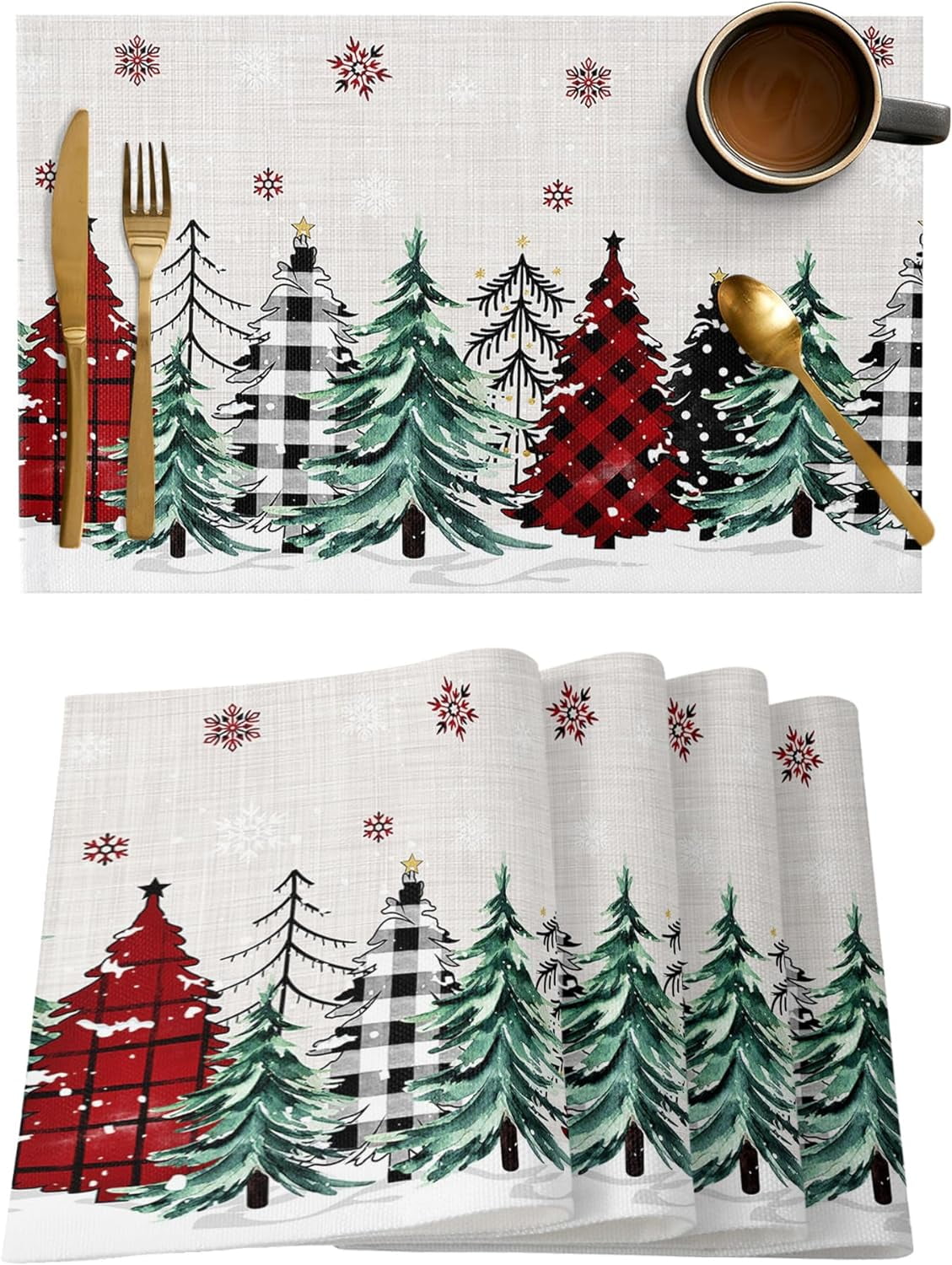 Christmas Tree Placemats Set of 6,Non Slip Washable Farmhouse Trees ...