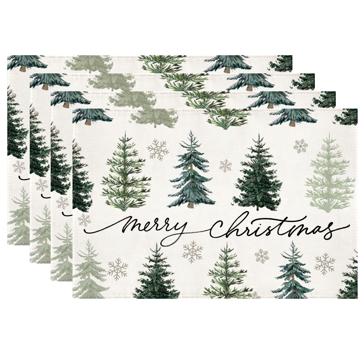 Christmas Placemats Set Of 4, Merry Christmas Tree Green Decorations ...