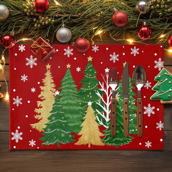 Christmas Tree Placemats Set of 6 Red Green Snowflakes Table Mats ...