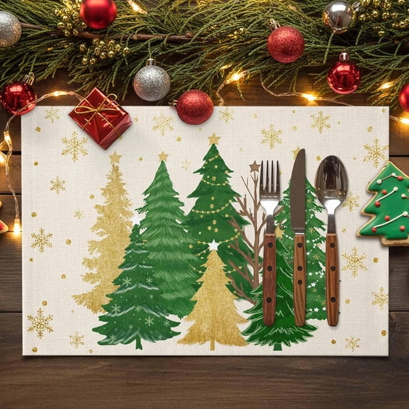 Christmas Tree Placemats Set of 6 Winter Snowflakes Table Mats ...