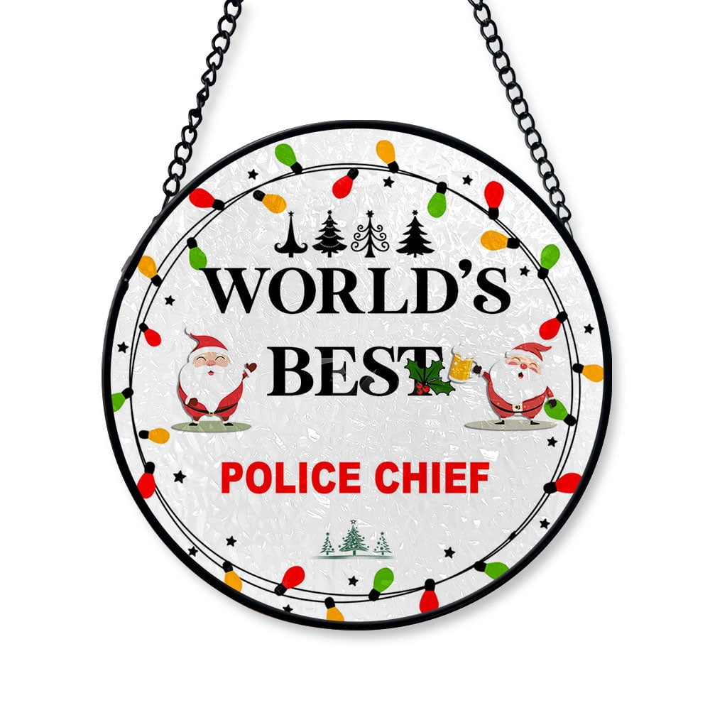 Christmas Tree, Police Chief Stained Glass Window Hanging Christmas ...