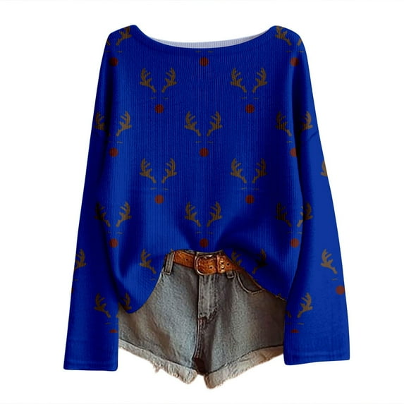 Christmas Tree Print Hollow Out Long Sleeve Knitted Shirts Xmas ...