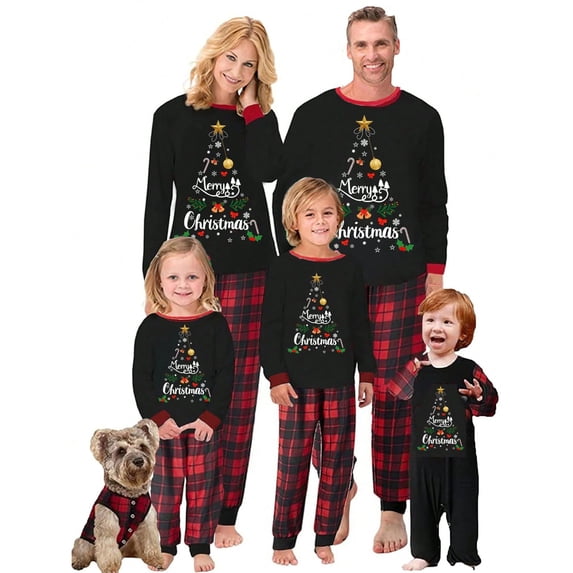Christmas Tree Print Matching Family Pajama Sets with Soft Cotton Blend ...