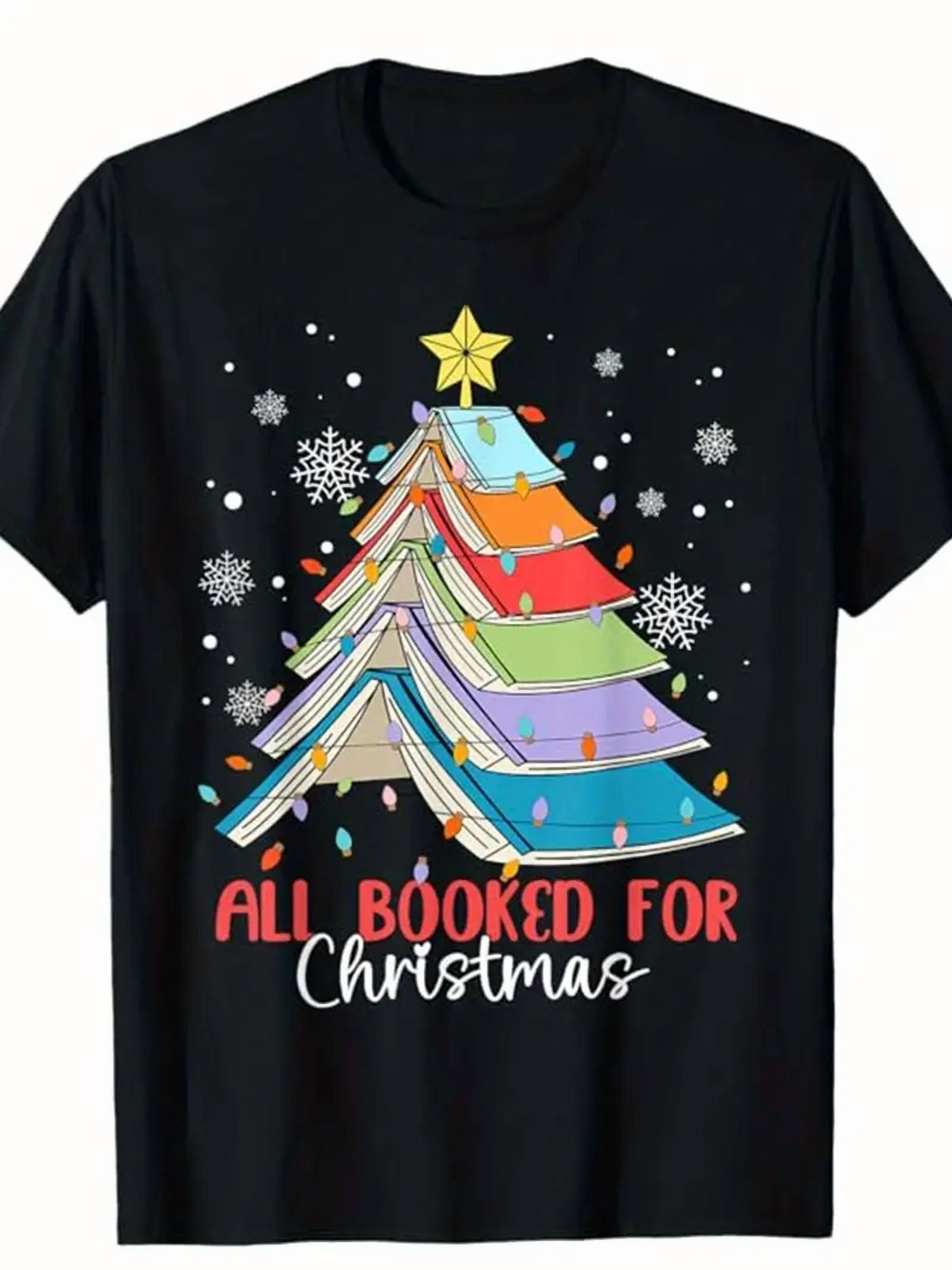 Christmas Tree Print Men's Cotton T-shirt, Graphic Tee Men's Xmas ...