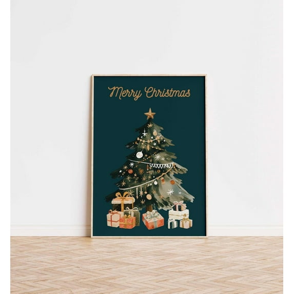 Christmas Tree Print, Merry Christmas Wall Art Dark Greyblue Christmas ...