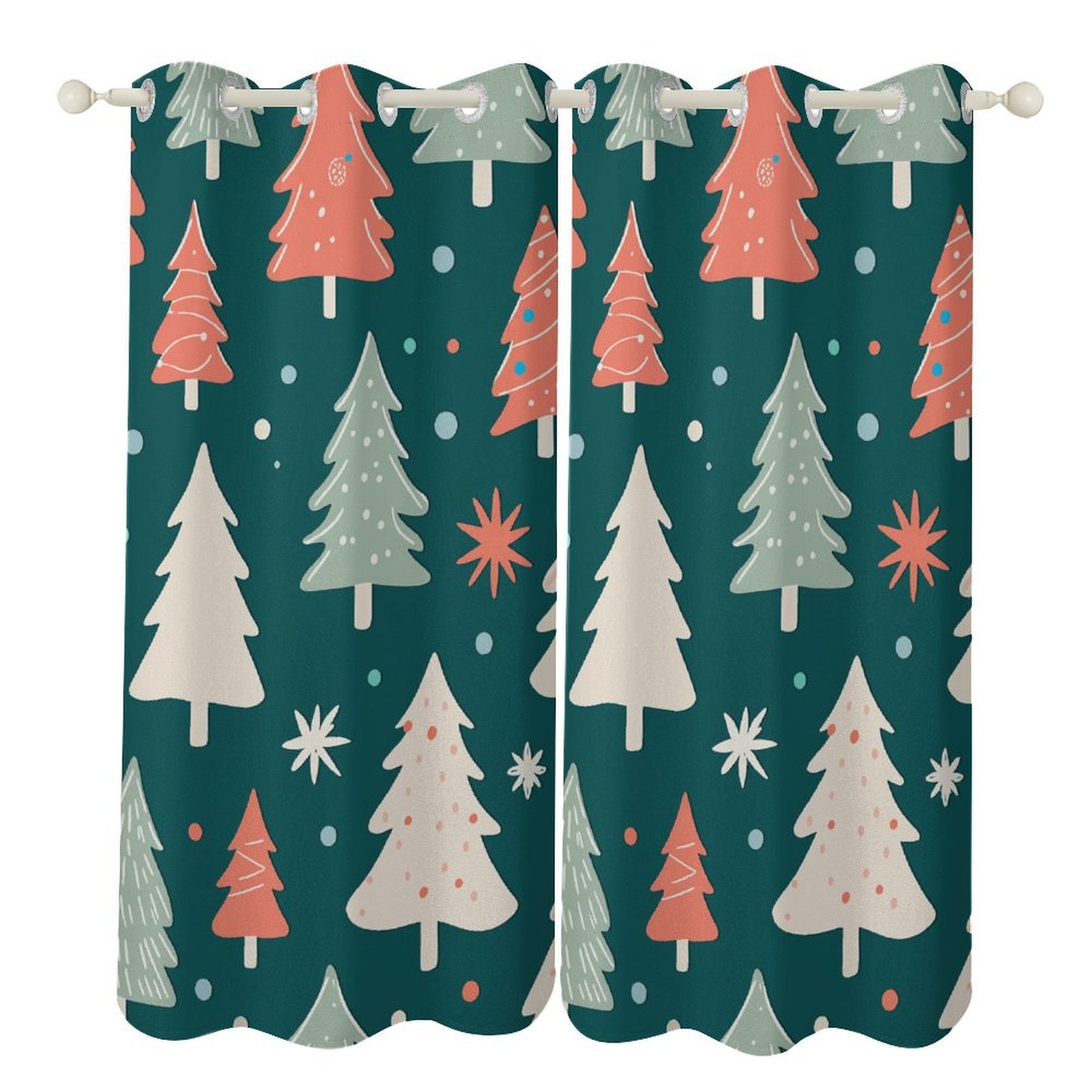 Christmas Tree Printing Blackout Curtains Window Drapes Room Darkening ...