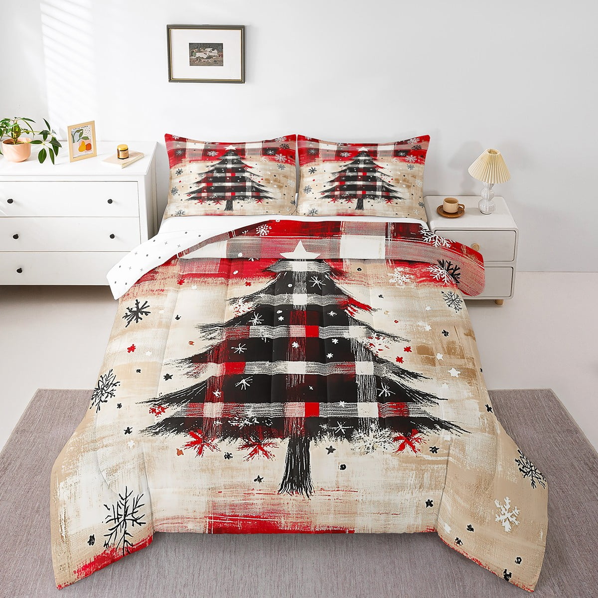 Christmas Tree Queen Comforter Set,Oil Painting Pine Beding Set,Winter ...