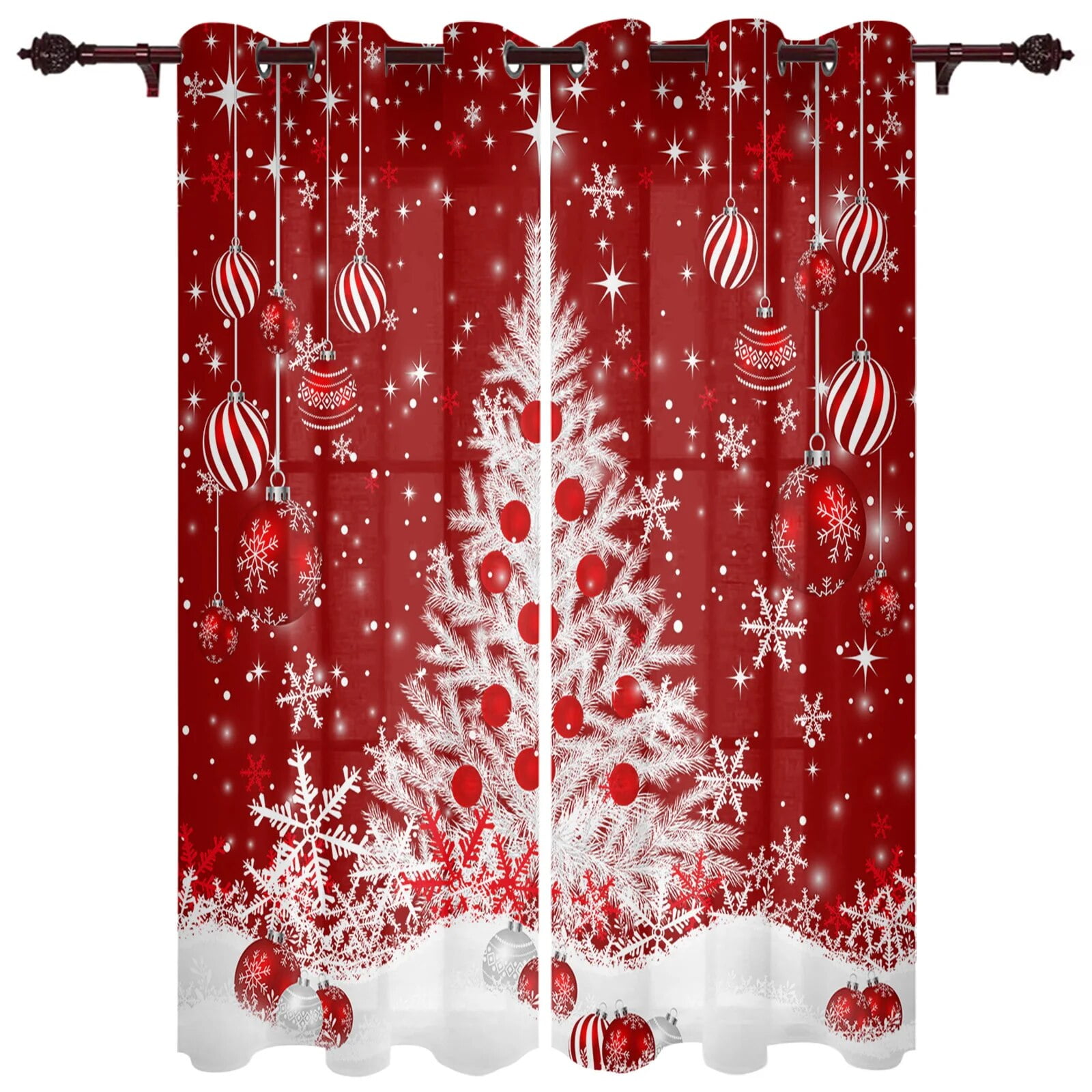 Christmas Tree Red Ball Modern Curtains For Bedroom Cafe Home Decor ...