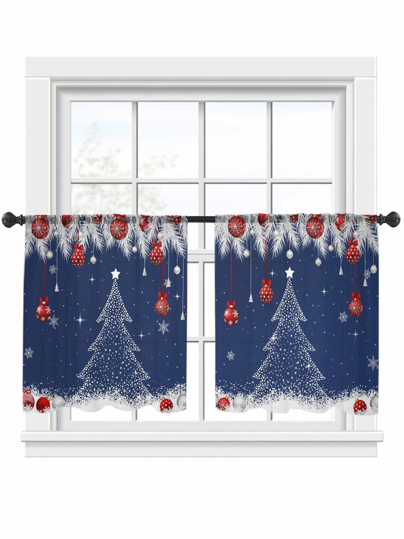 Christmas Tree Red Ball Sheer Curtains 54 inches Long, White Pine ...