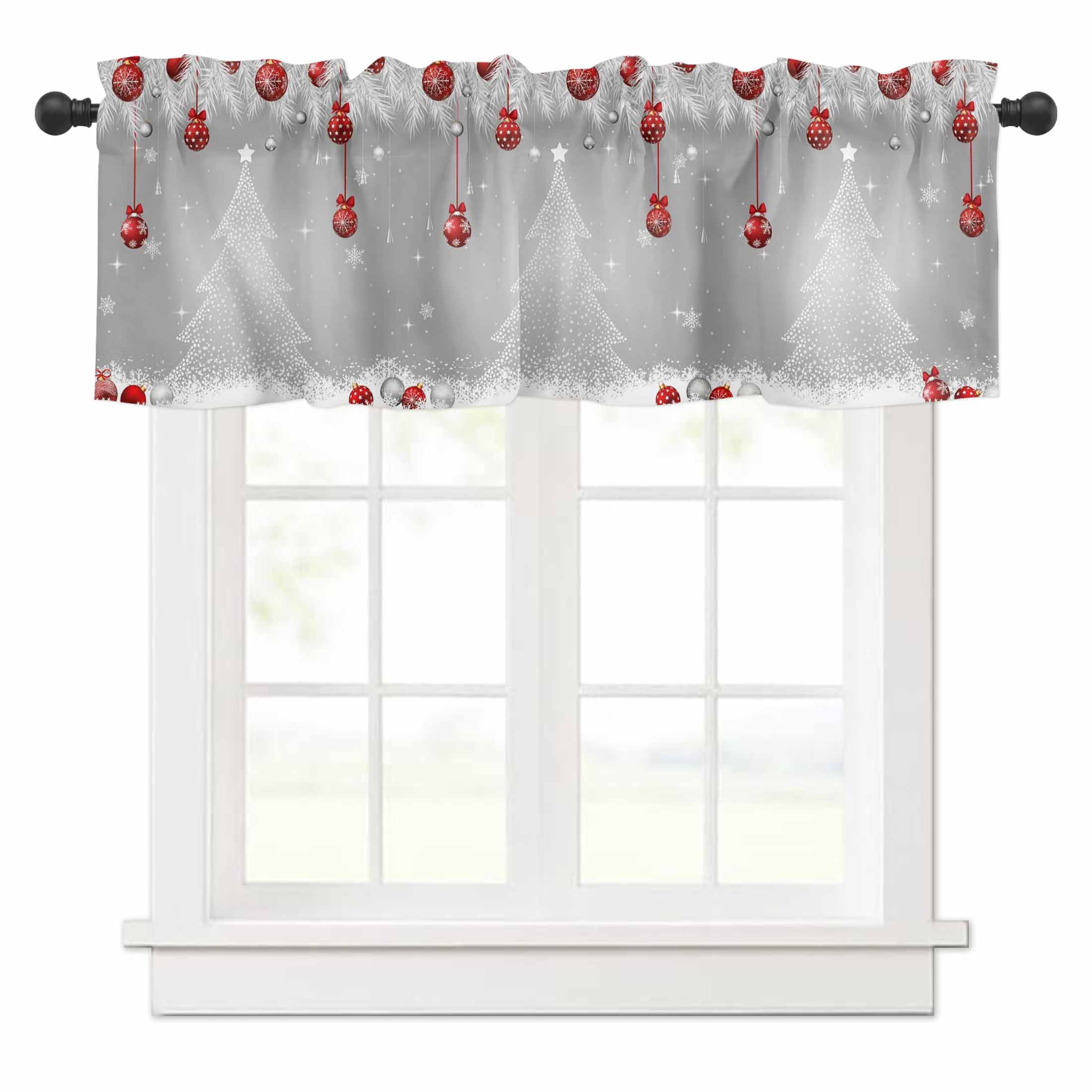 Christmas Tree Red Ball Valances for Windows White Pine Branch Winter ...