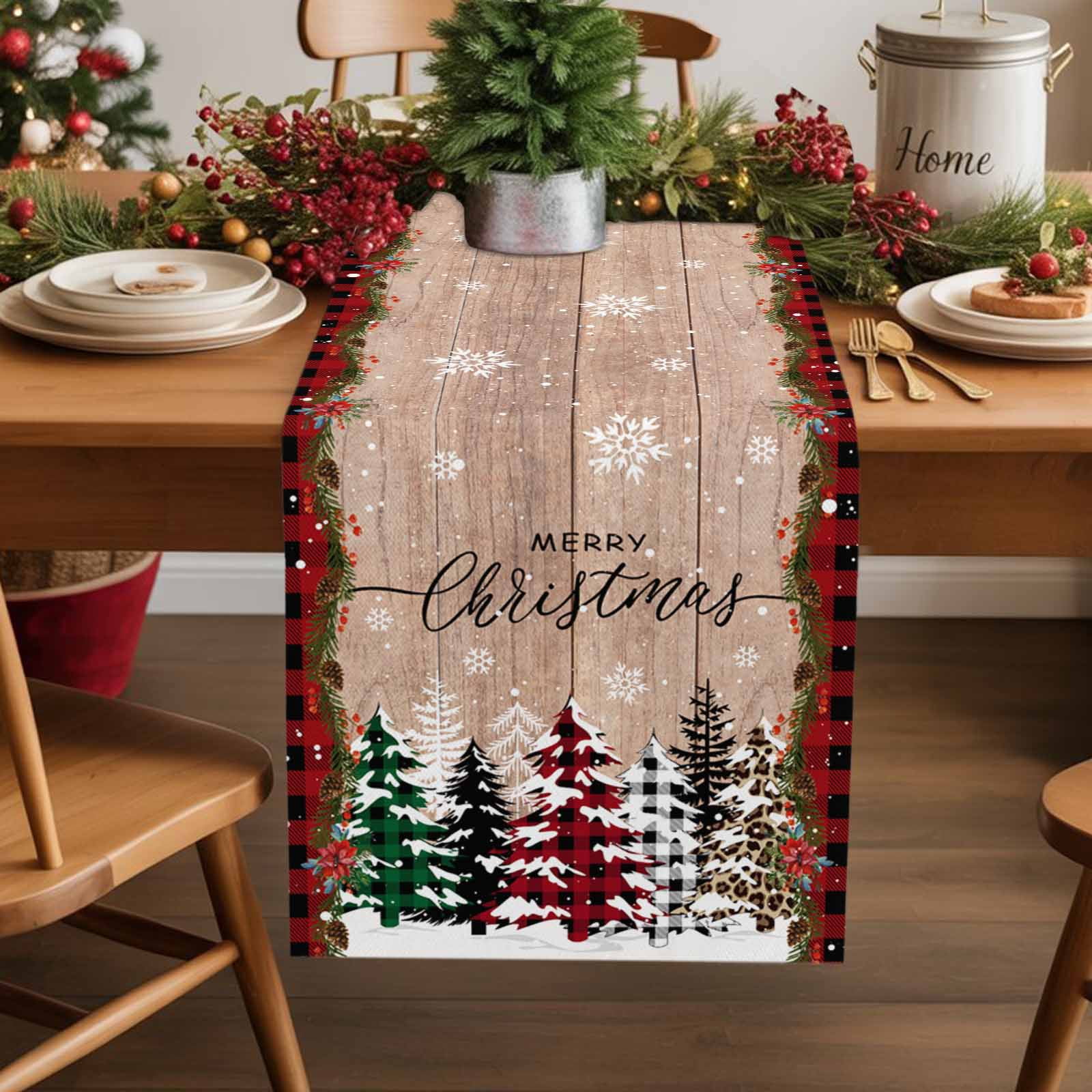Christmas Tree Red Black Buffalo Plaid Table Runner 13x70in Non-Slip ...