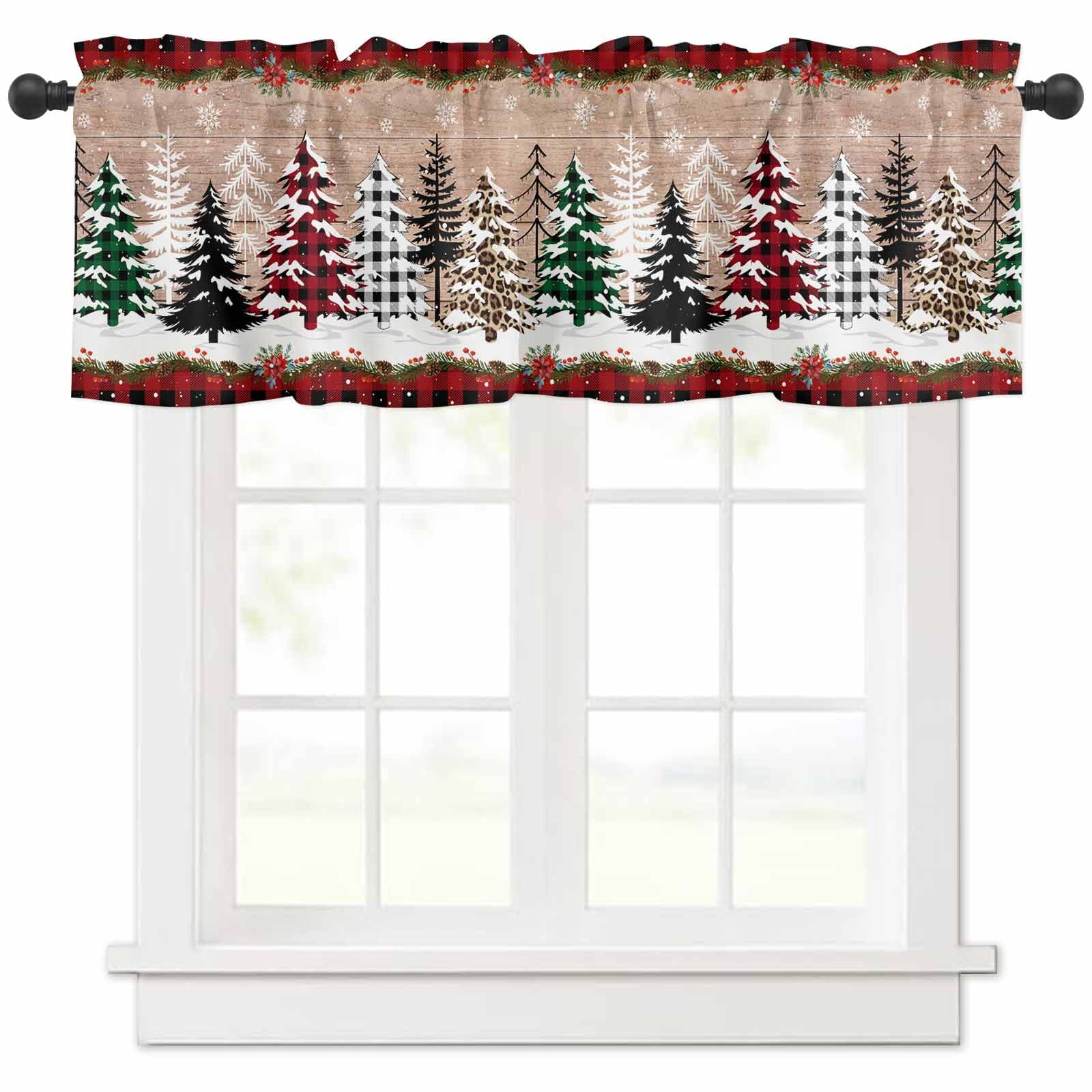 Christmas Tree Red Black Buffalo Plaid Window Valances for Kitchen,Rod ...