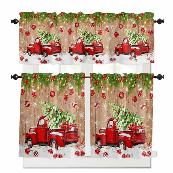 Christmas Tree Red Truck Kitchen Curtains Valances and Tiers Set of 3 ...