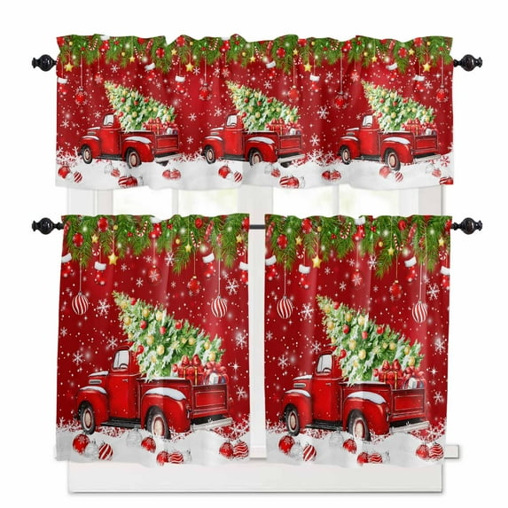 Christmas Tree Red Truck Kitchen Curtains Valances and Tiers Set of 3 ...