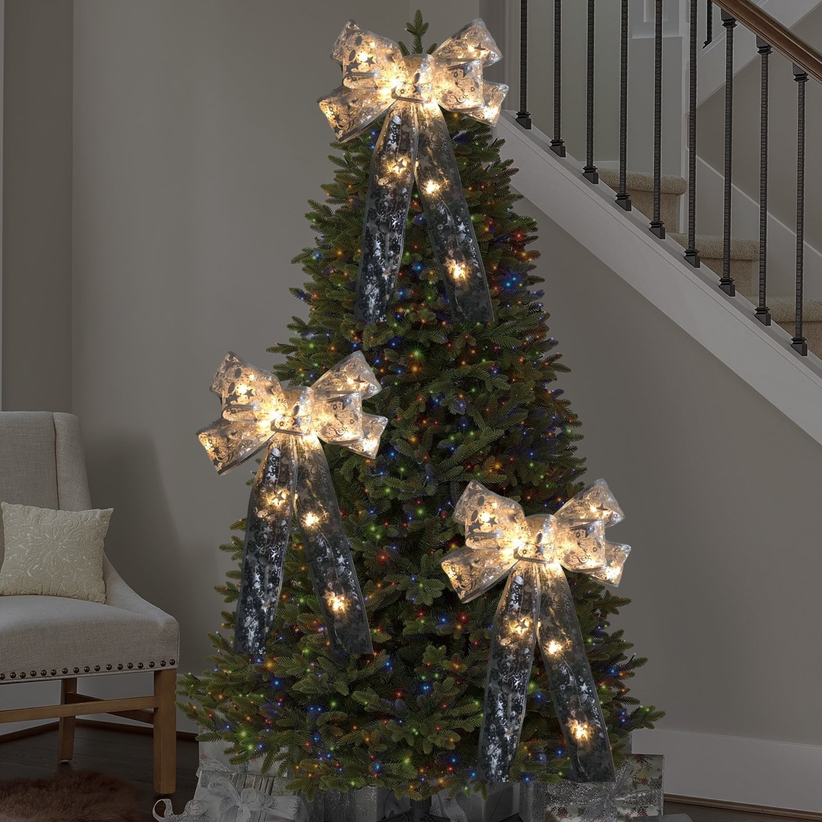 Christmas Tree Ribbon Bow Decoration | Transparent Polyester | Gold ...