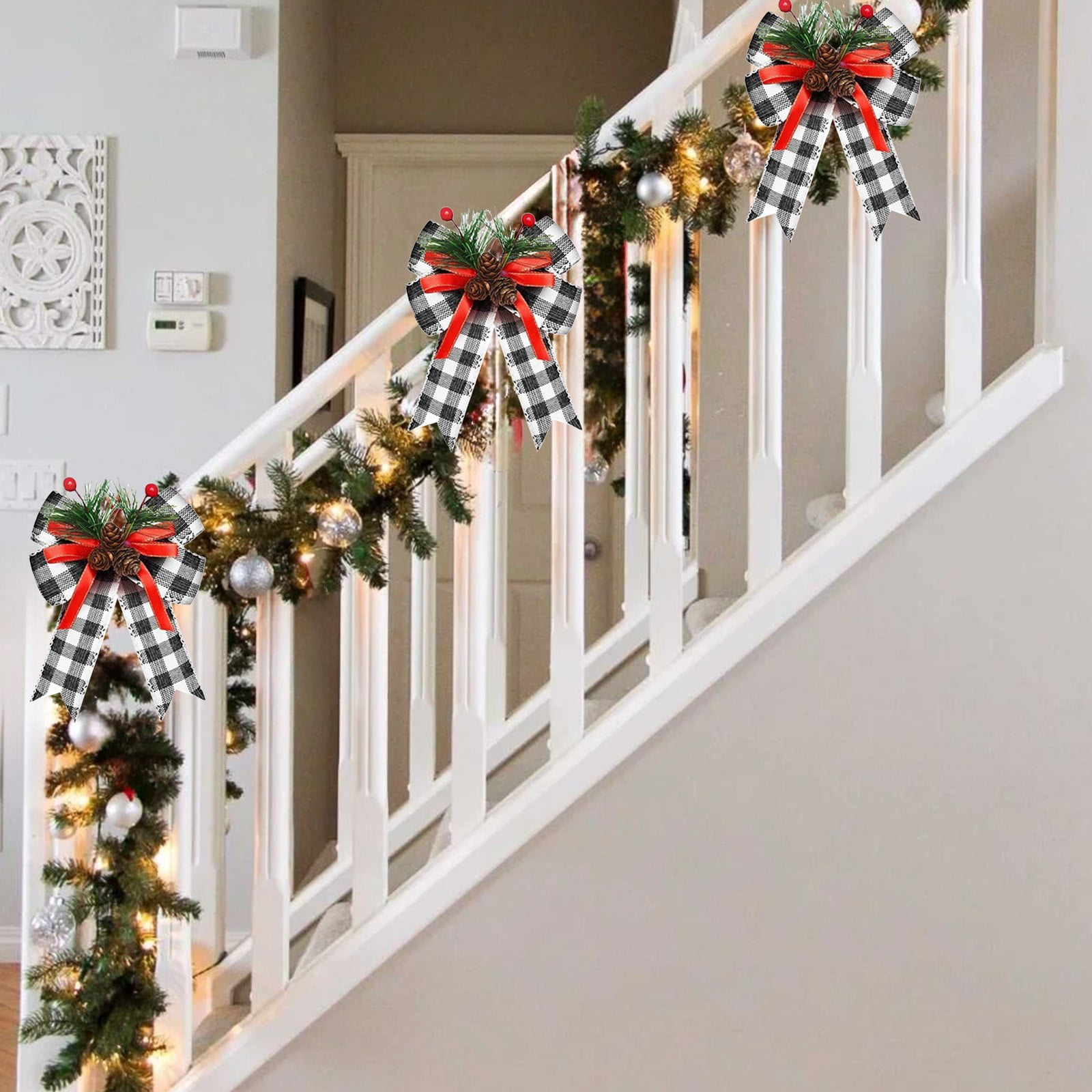 Christmas Tree Ribbon Bow Ornaments, Velvet Plaid Bowknot with ...