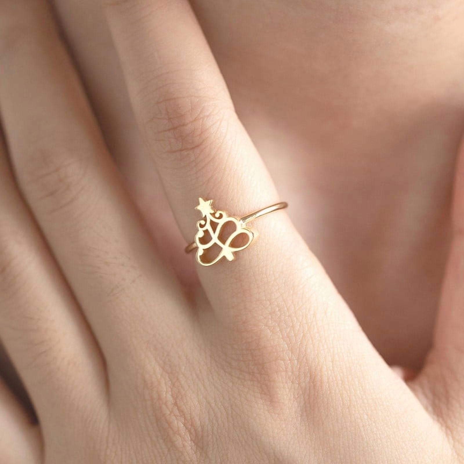 Christmas Tree Ring, Dainty Christmas Gift Ring, 14k Yellow Gold Plated ...