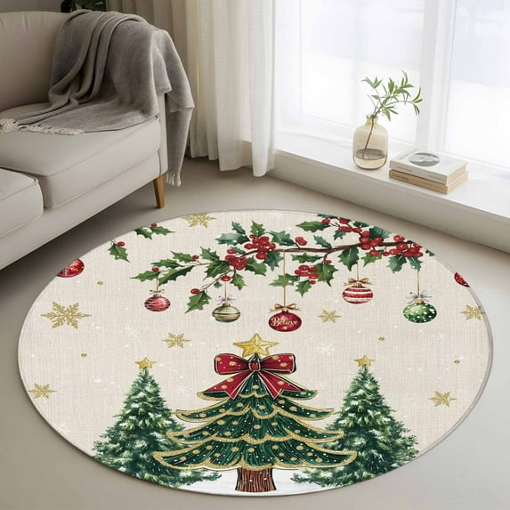 Christmas Tree Round Area Rug 3.3Ft Washable Circle Rugs for Dining ...