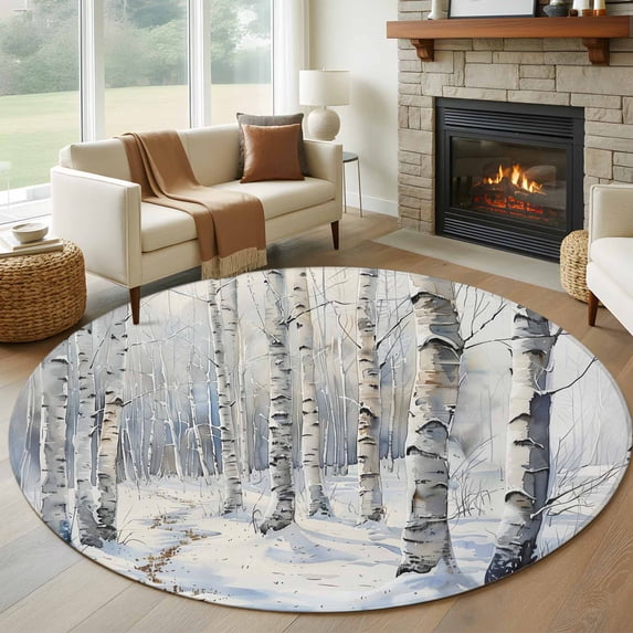 Christmas Tree Round Area Rug 6 FT, Non Slip Bedroom Area Rug, White ...