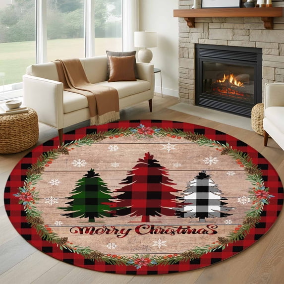 Christmas Tree Round Area Rug 6 FT,Non Slip Bedroom Rugs,Red Black ...