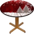 Christmas Tree Round Fitted Tablecloth, Snowflake Winter Wooden Flower ...