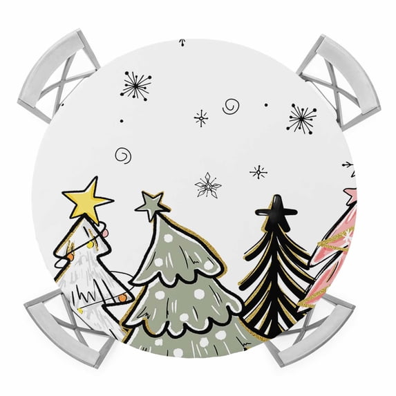 Christmas Tree Round Tablecloth for 36-44 Inch Tables,Fitted Table ...