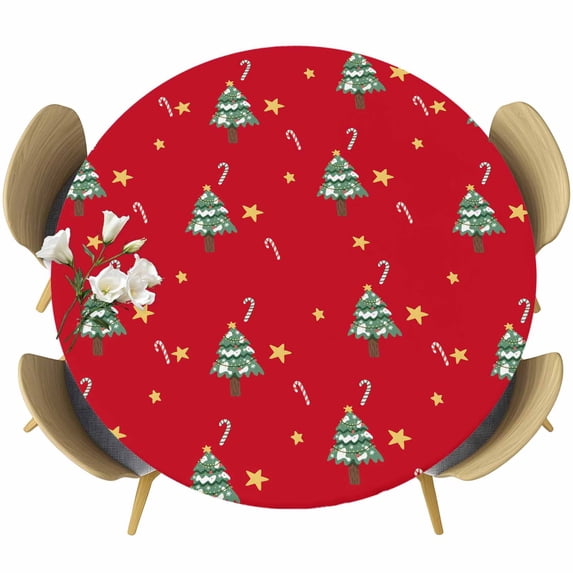 Christmas Tree Round Tablecloth, Fitted Table Cover with Elastic for 45 ...