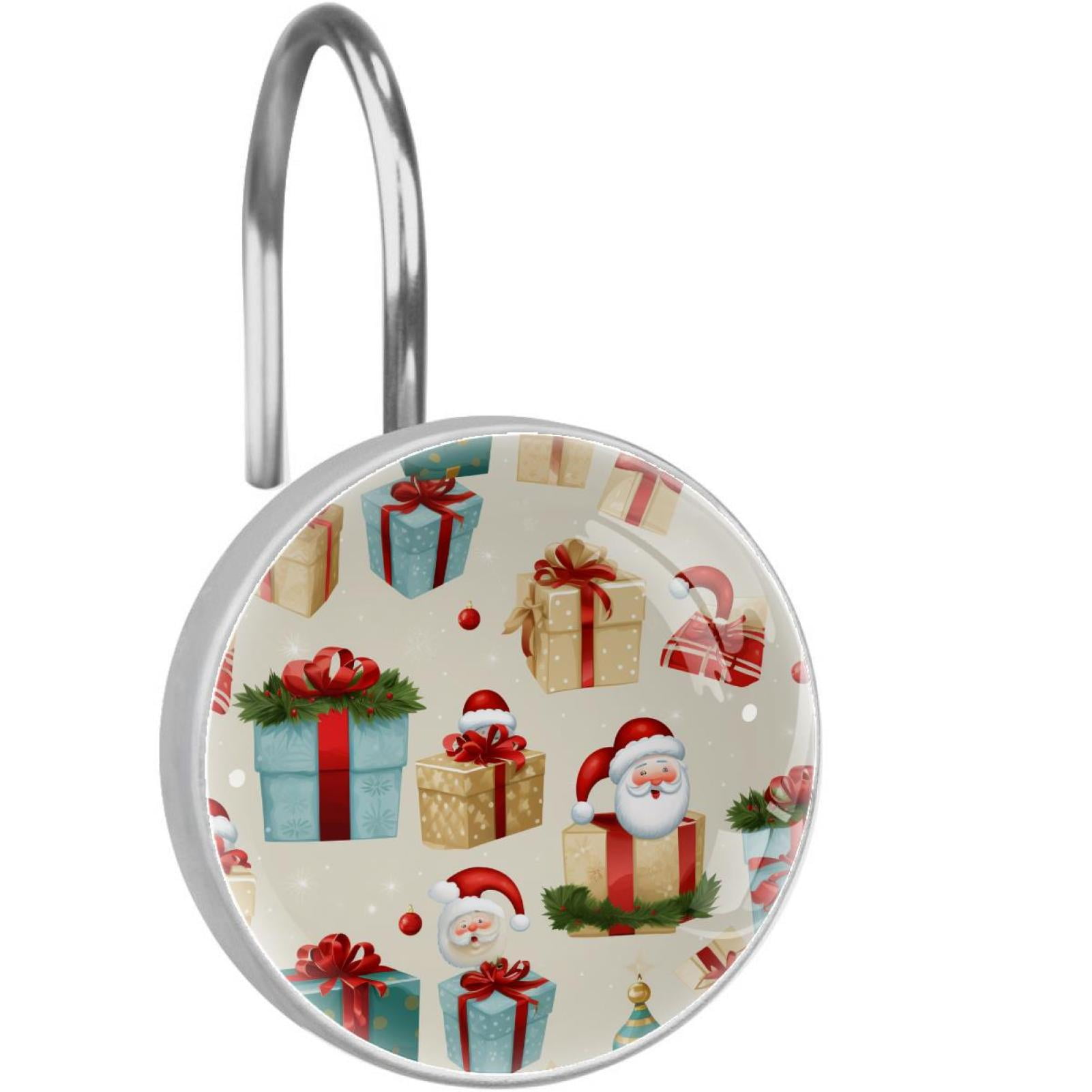 Christmas Tree Santa Pattern Rustproof Shower Curtain Hooks Rings - Set ...