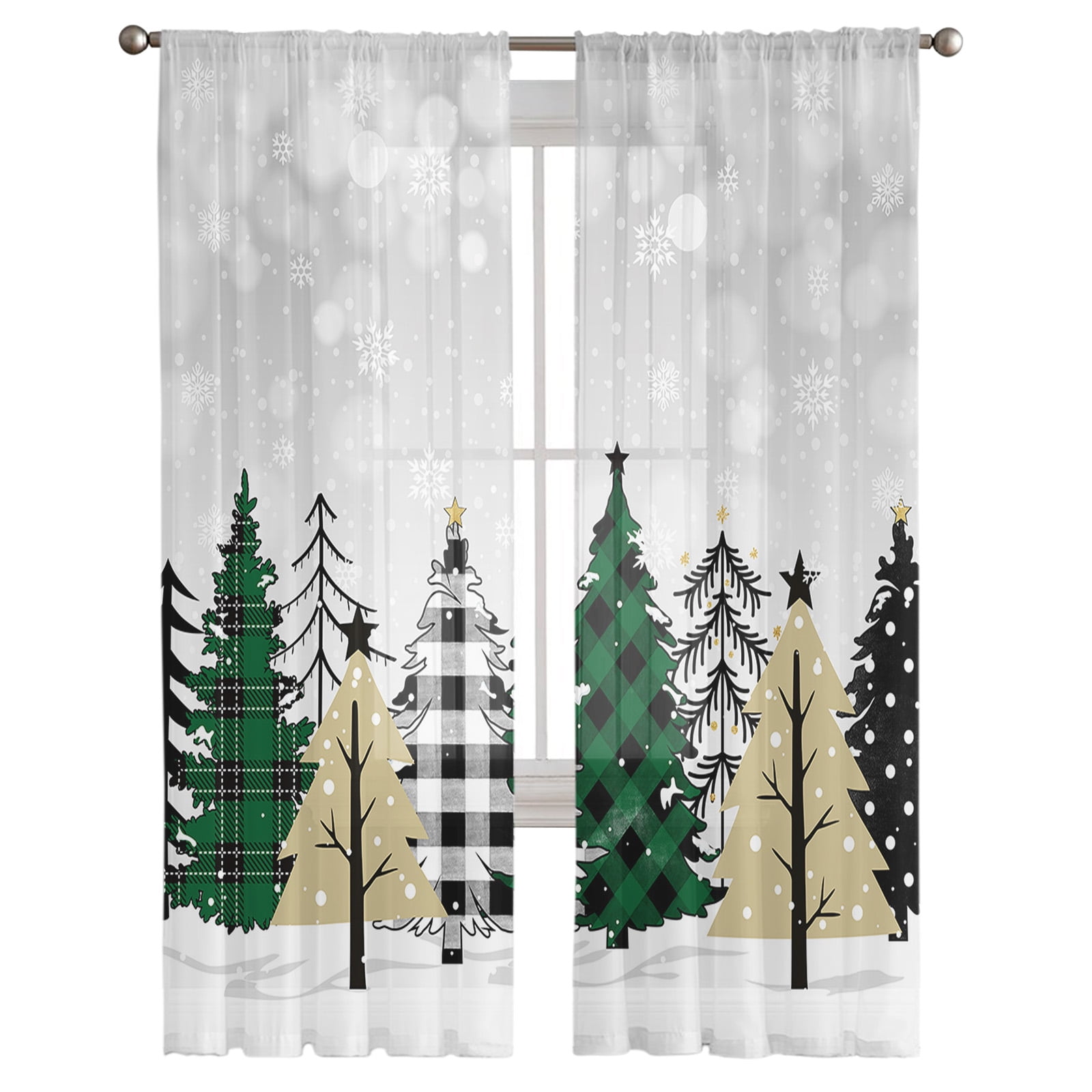 Christmas Tree Semi Sheer Curtains 108 Inch Length 2 Panels Set,Merry ...