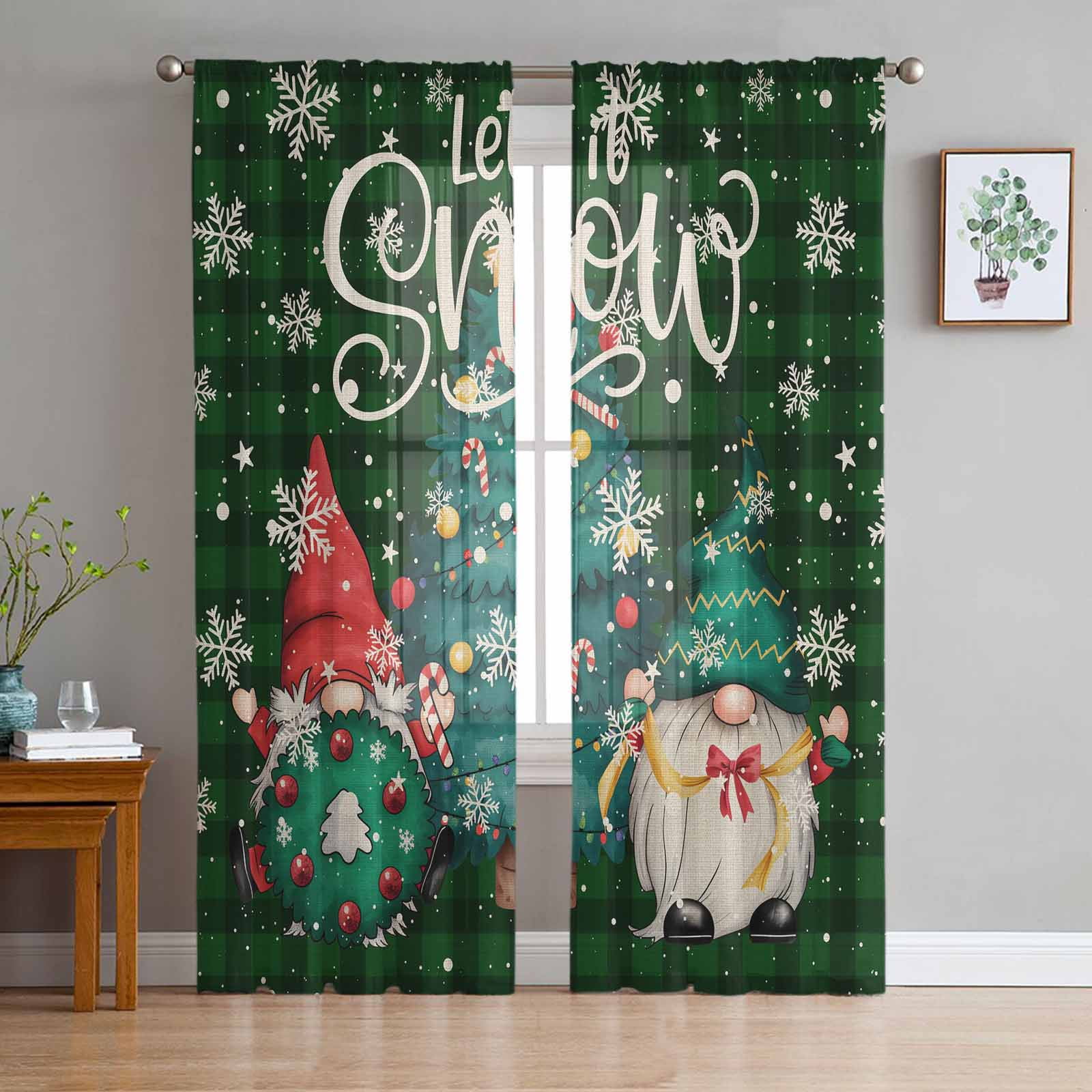 Christmas Tree Semi Sheer Curtains 96 Inch Length 2 Panels Set, Green ...