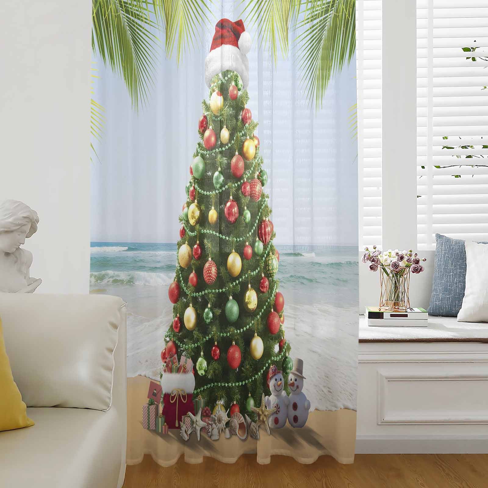 Christmas Tree Semi Sheer Curtains Drapes for Living Room,Bedroom ...