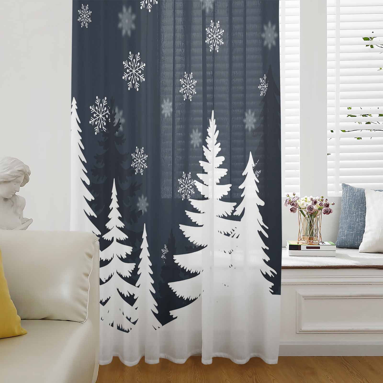 Christmas Tree Semi Sheer Curtains Drapes for Living Room,Bedroom ...