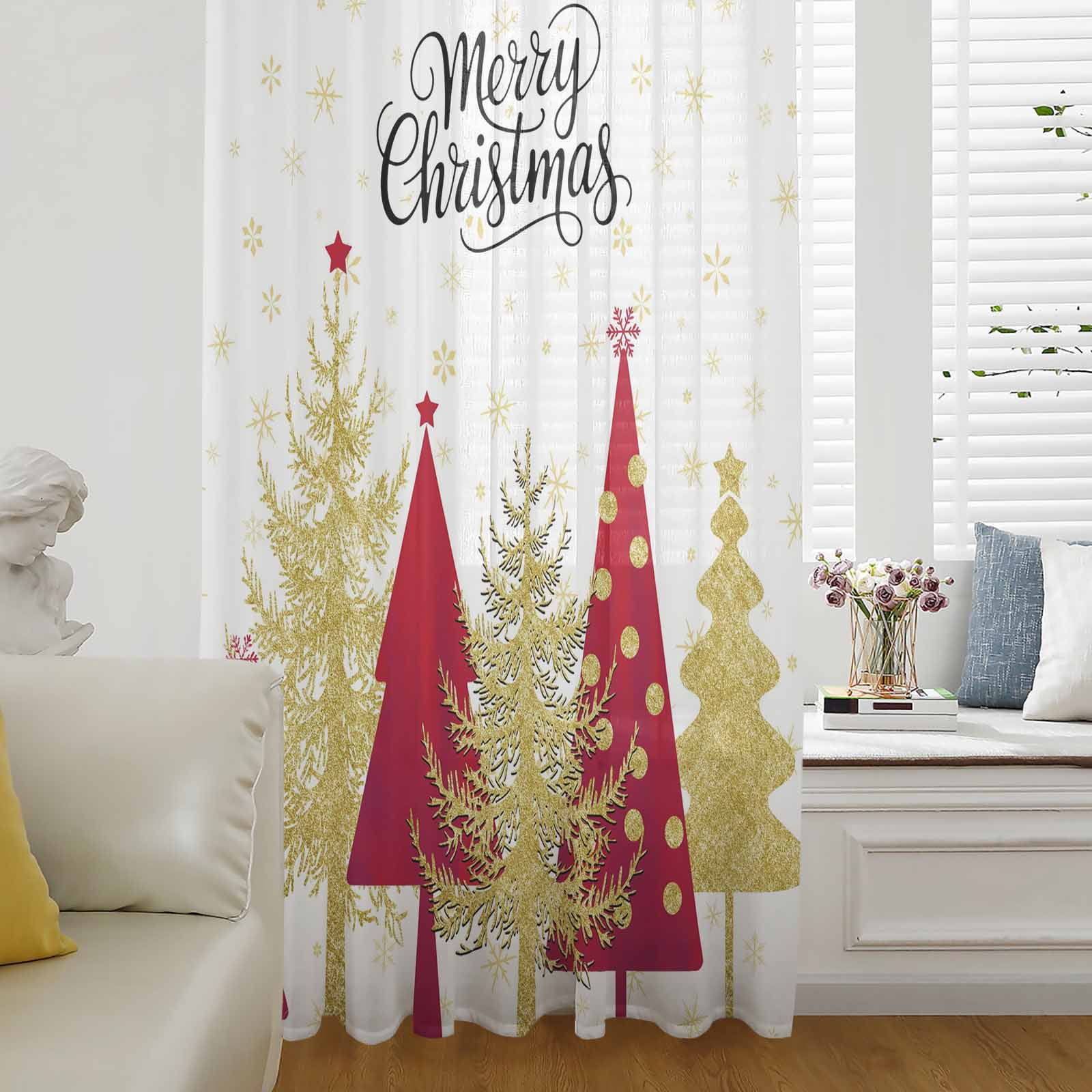 Christmas Tree Semi Sheer Curtains Drapes for Living Room,Bedroom ...