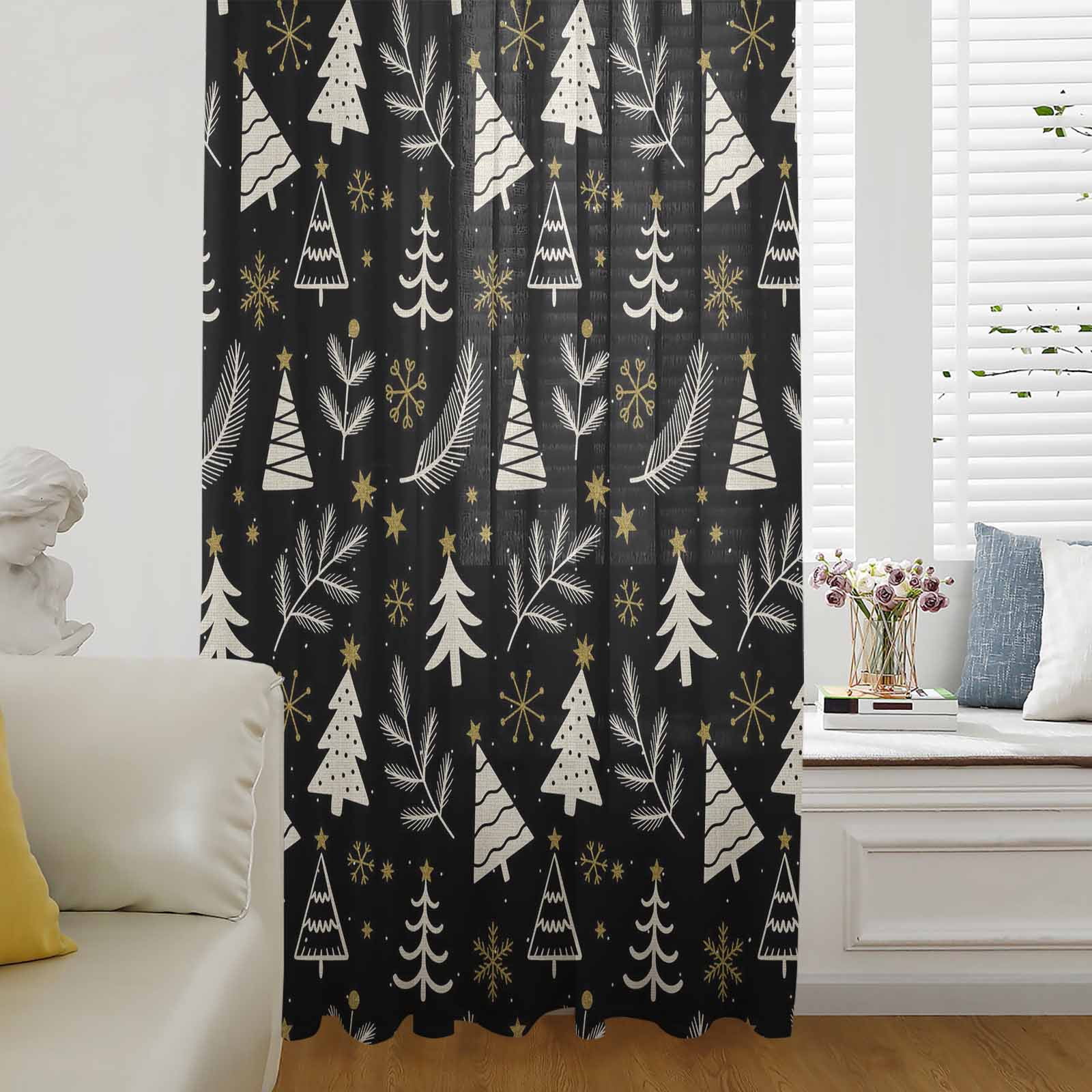 Christmas Tree Semi Sheer Curtains Drapes for Living Room, Bedroom ...