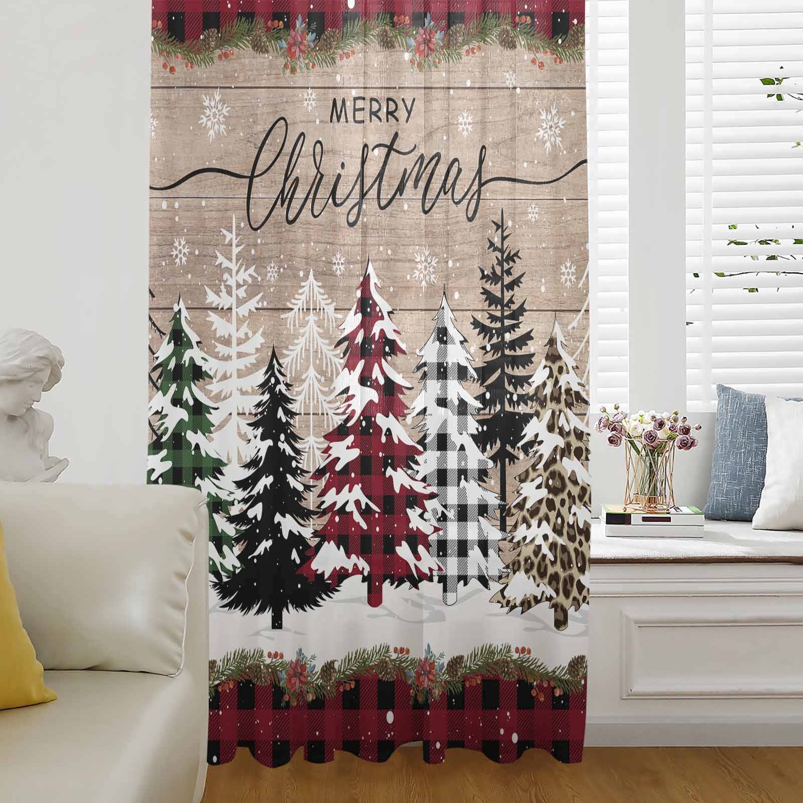 Christmas Tree Semi Sheer Curtains Drapes for Living Room, Bedroom ...