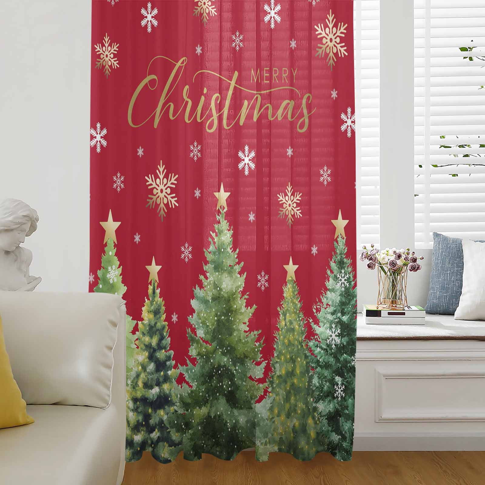 Christmas Tree Semi Sheer Curtains Drapes for Living Room, Bedroom ...