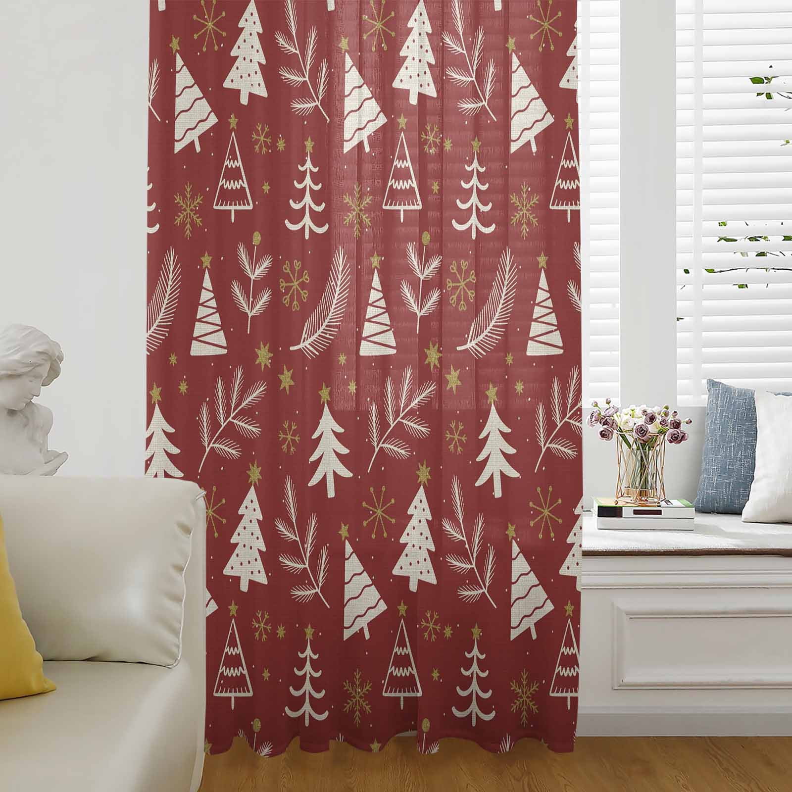Christmas Tree Semi Sheer Curtains Drapes for Living Room, Bedroom ...