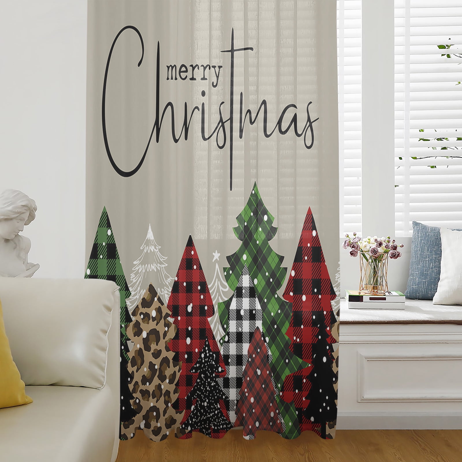 Christmas Tree Semi Sheer Curtains Drapes for Living Room,Bedroom ...
