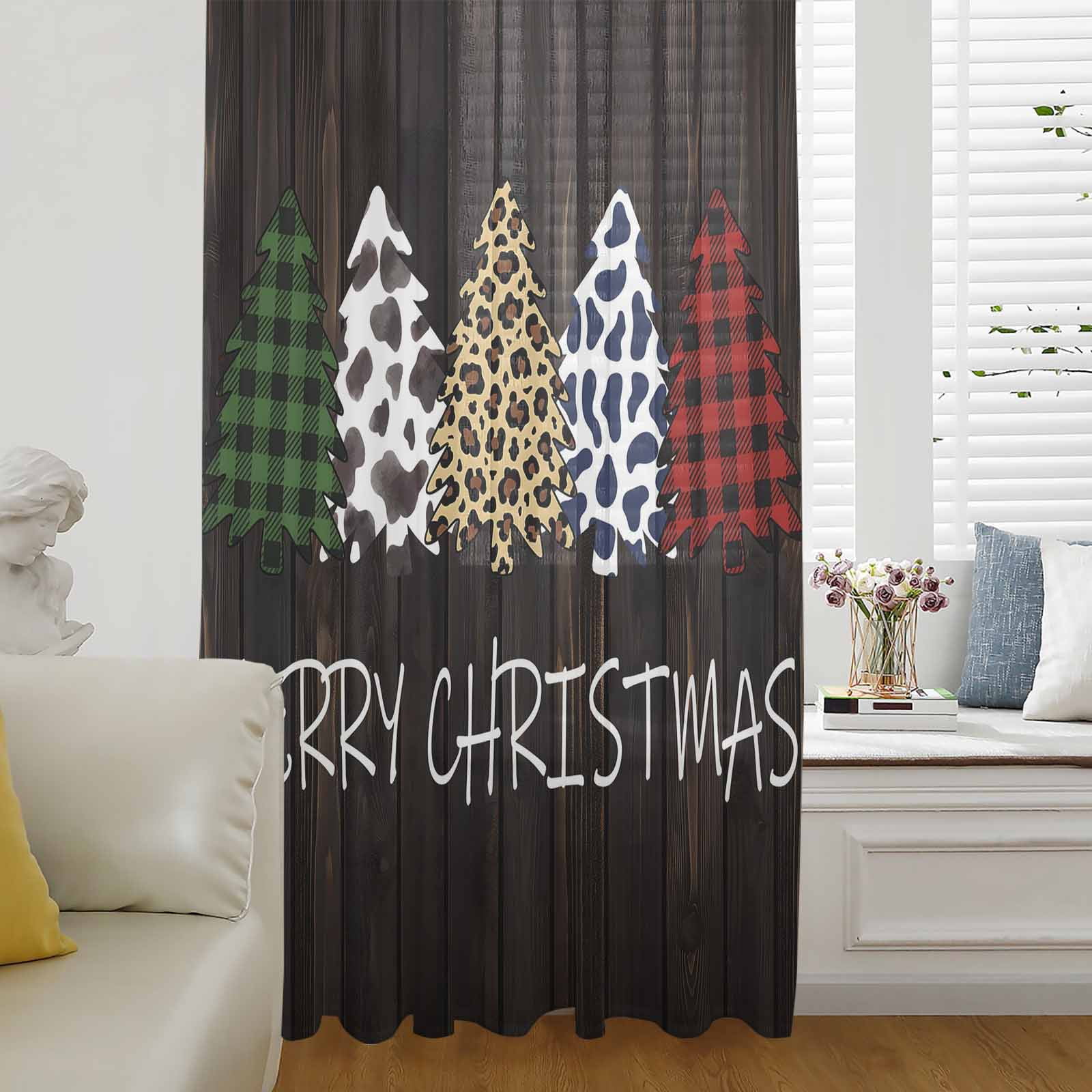 Christmas Tree Semi Sheer Curtains Drapes for Living Room, Bedroom ...