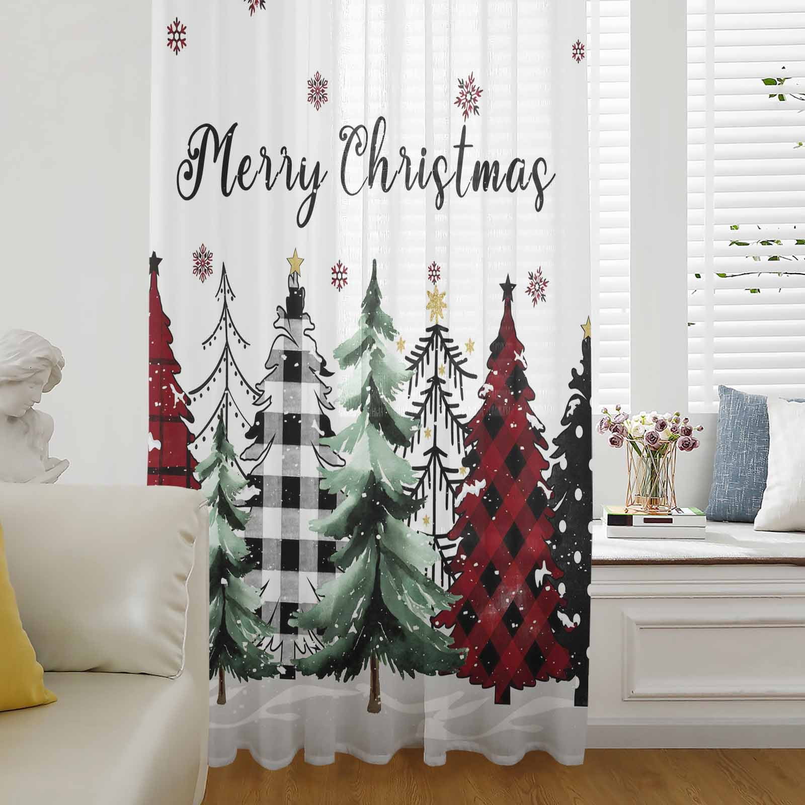 Christmas Tree Semi Sheer Curtains Drapes for Living Room, Bedroom ...