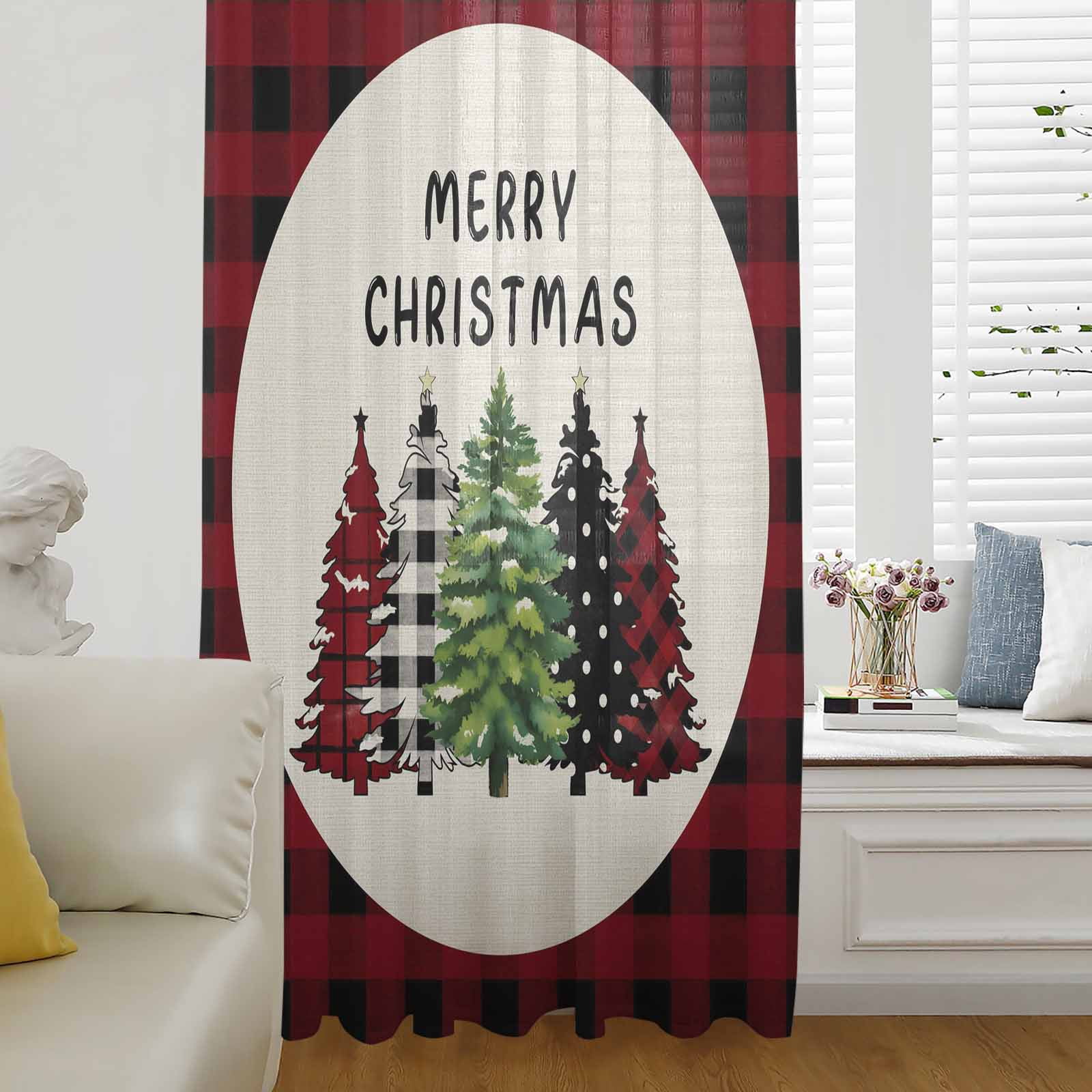 Christmas Tree Semi Sheer Curtains Drapes for Living Room, Bedroom ...