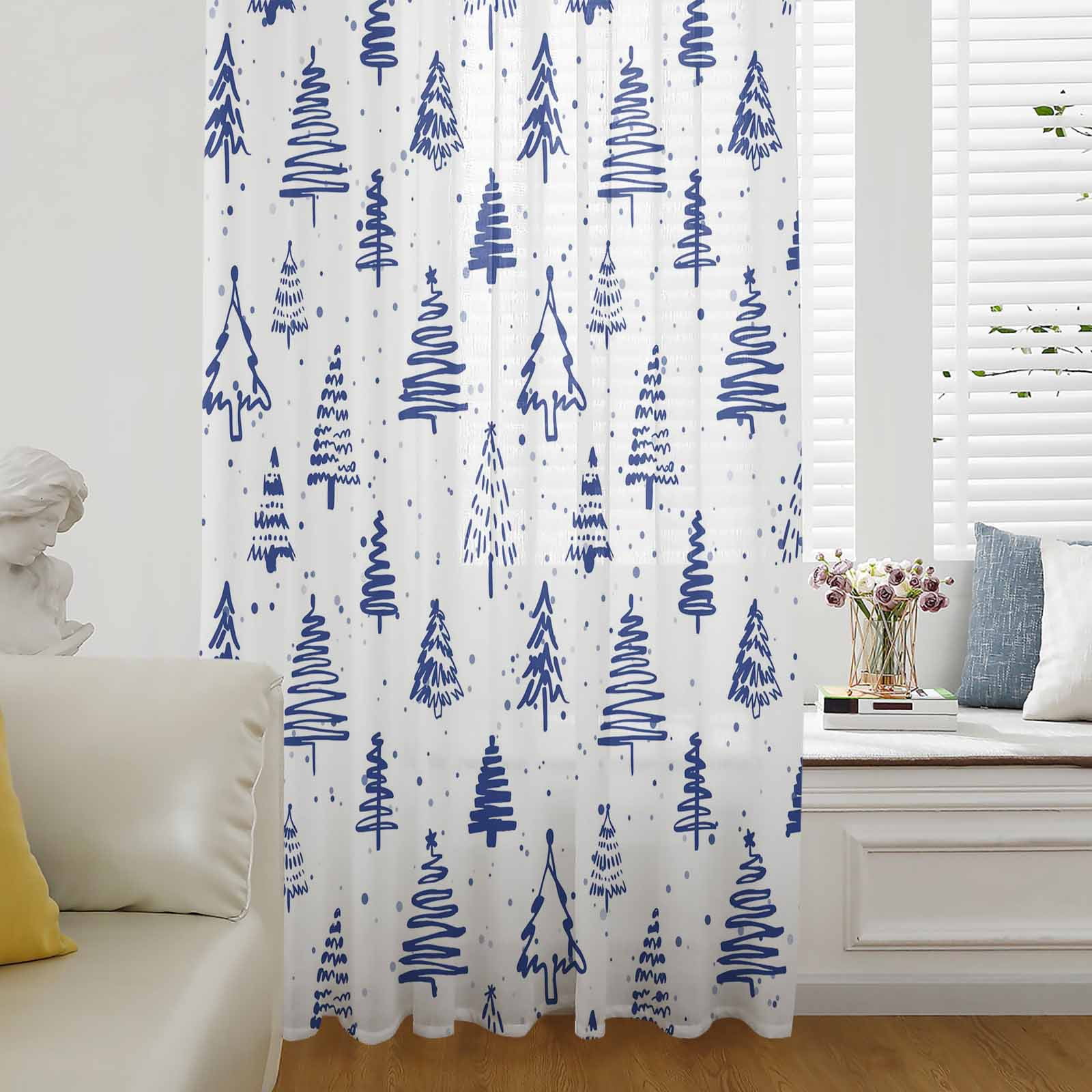 Christmas Tree Semi Sheer Curtains Drapes for Living Room,Bedroom ...