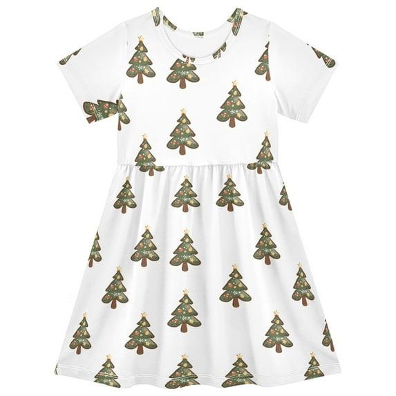 Christmas Tree Semless Short Sleeve Dress A-Line Cute Midi Casual ...