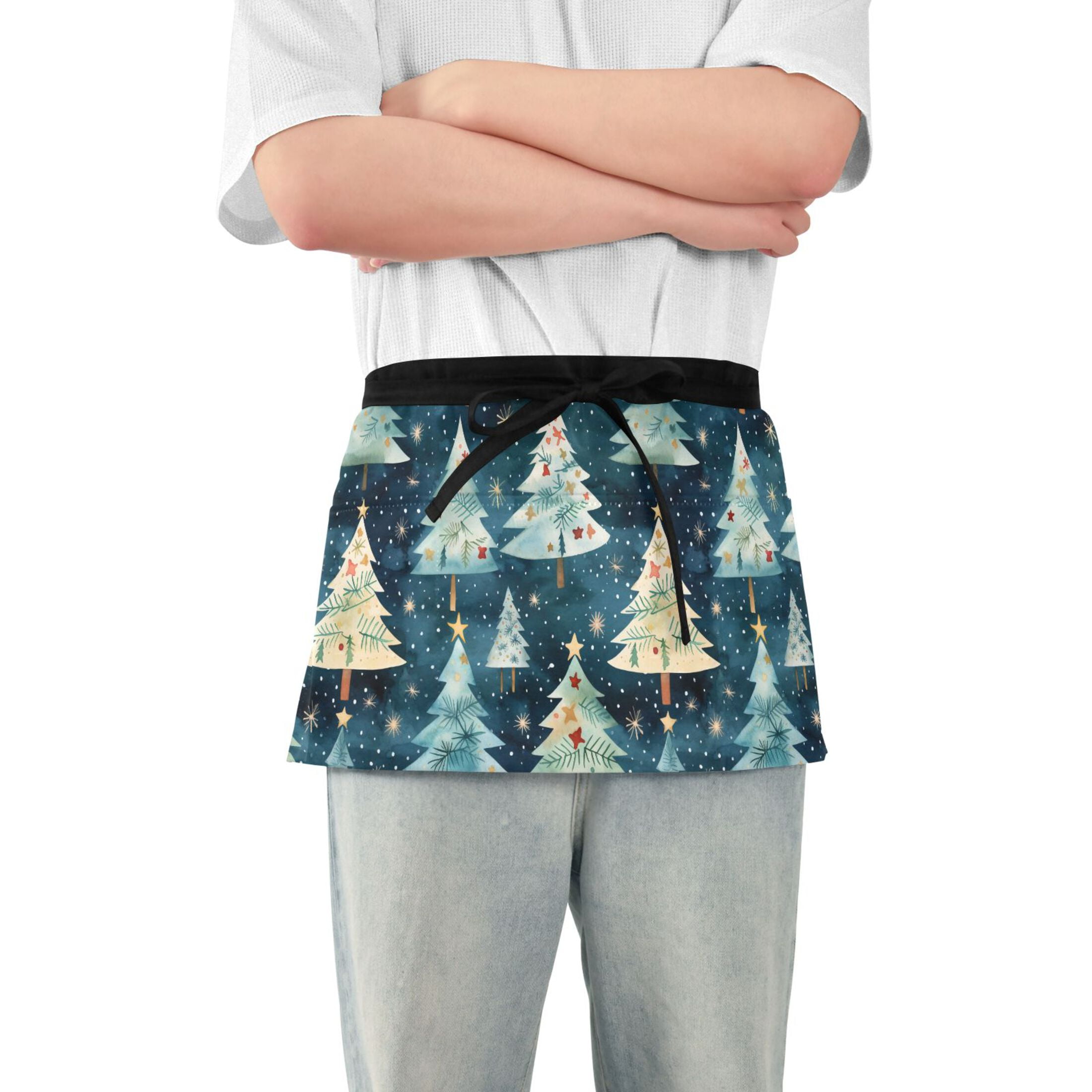 Christmas Tree Server Apron with 3 Pockets Waterproof Waitress Waist ...