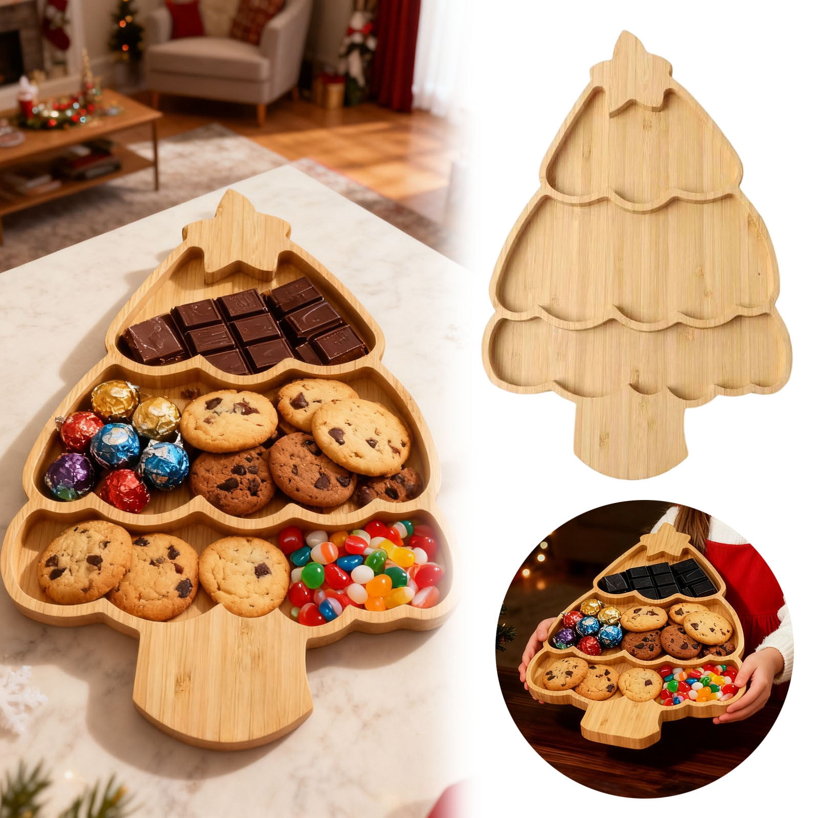 Christmas Tree Shaped Wooden Serving Tray, Bamboo Charcuterie Board ...