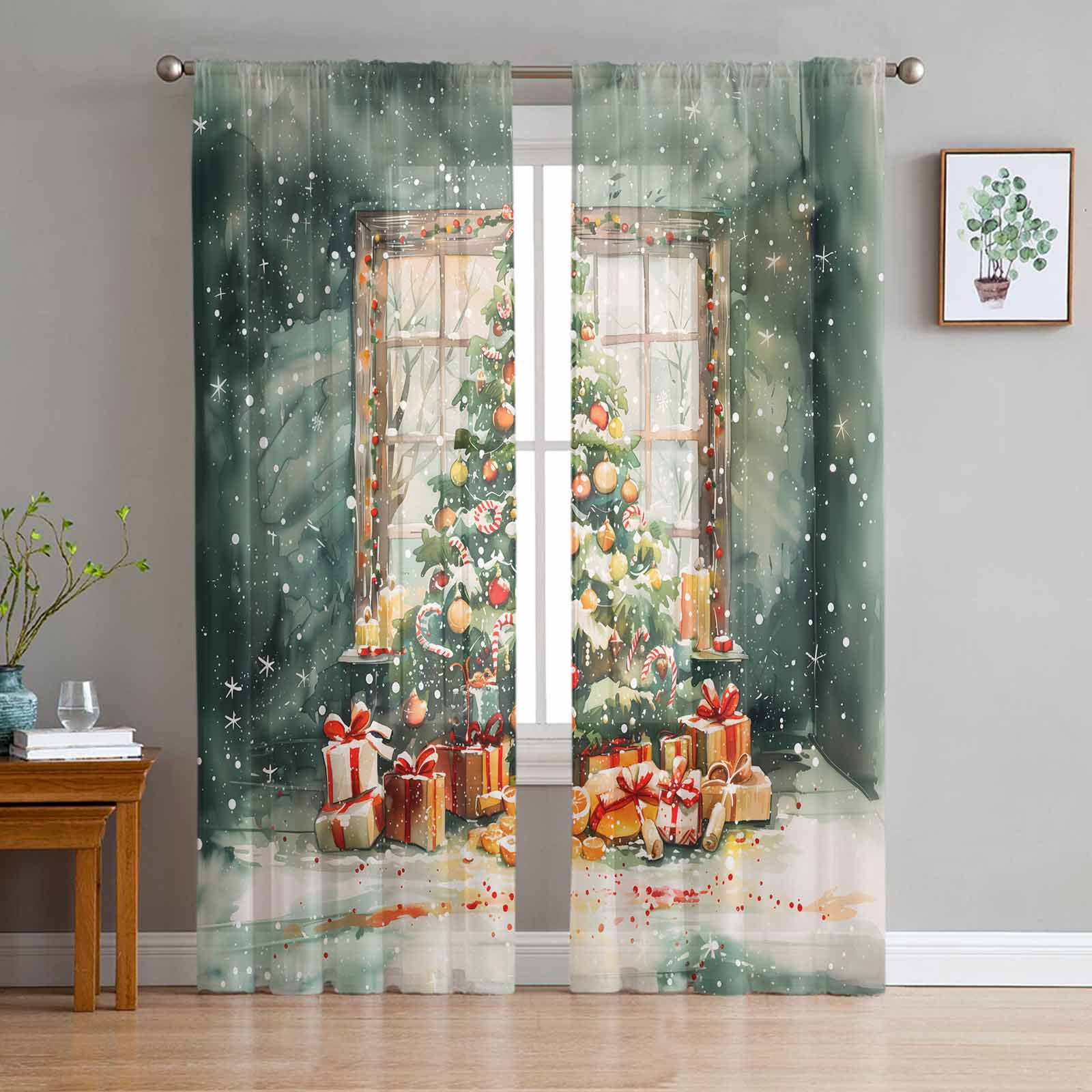 Christmas Tree Sheer Curtains 108 Inch Length 2 Panels Set for Living ...